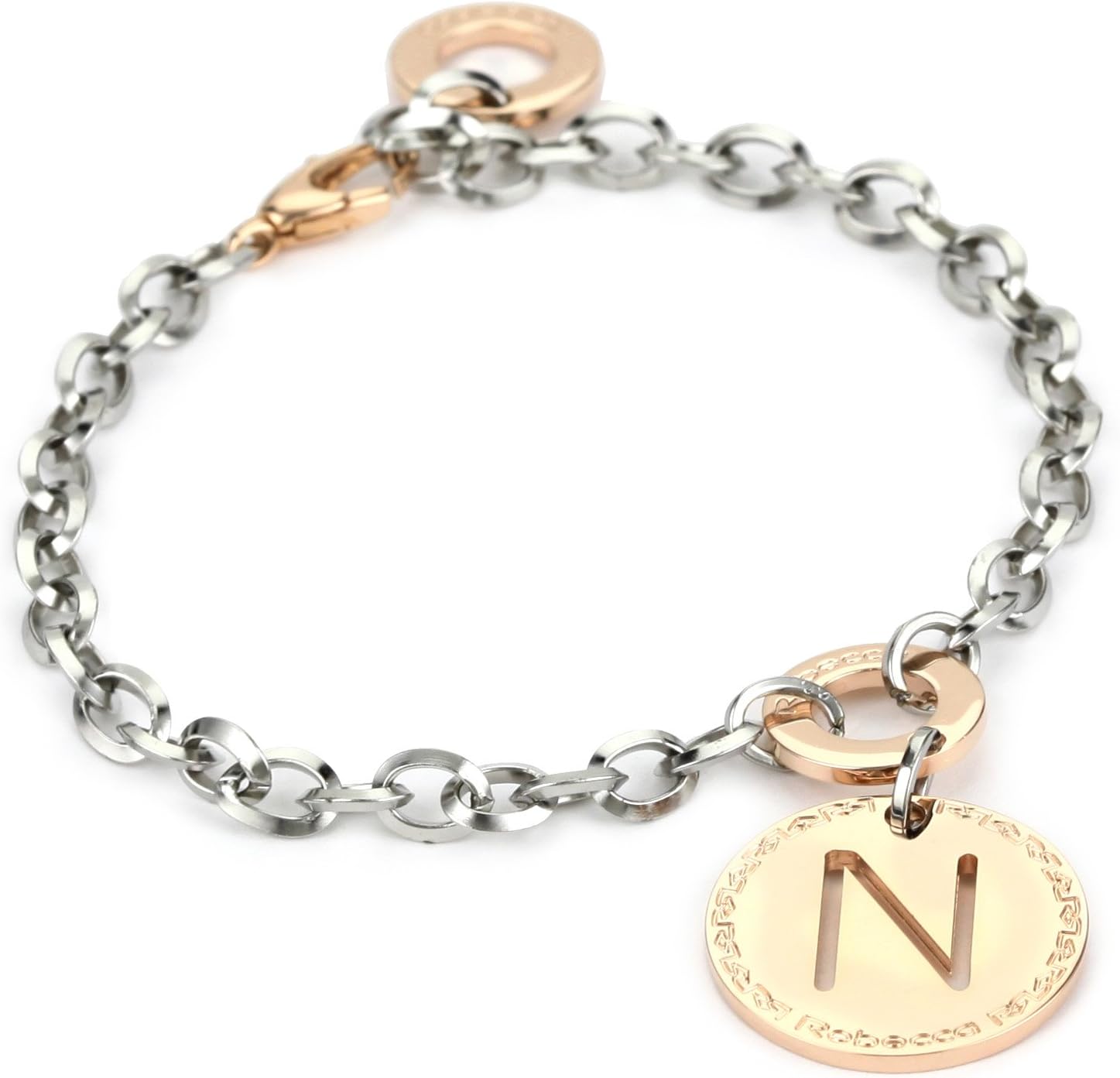 Amazon.com: Rebecca "Word" Rose Gold Over Bronze Letter "N" Bracelet ...