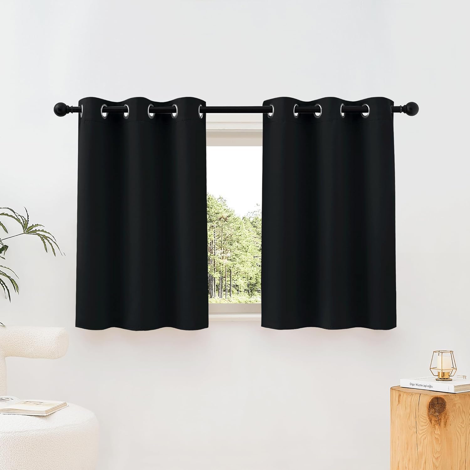 Amazon.com: NICETOWN Black Blackout Curtains 36 inch Curtains for Kitchen, Grommet Solid Window ...