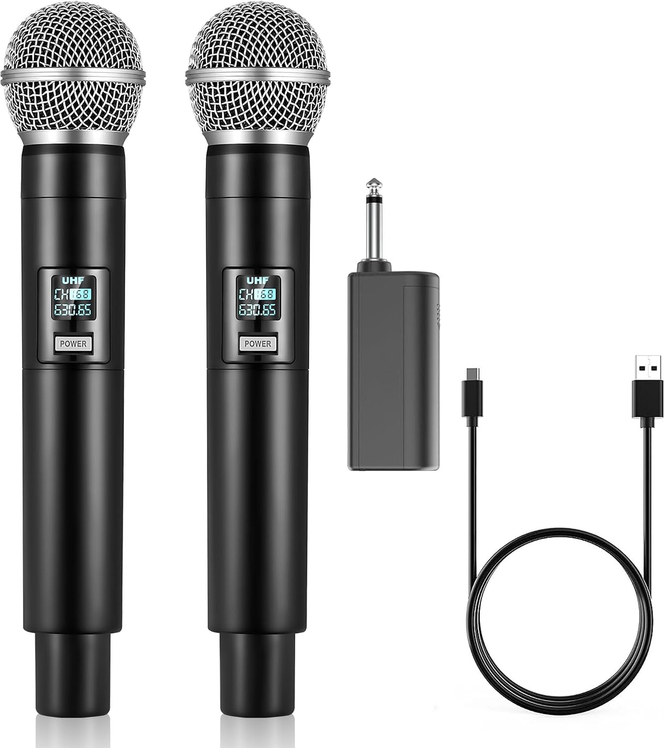 KASTWAVE Wireless Microphone, 2 Pcs UHF Dual Handheld Cordless ...