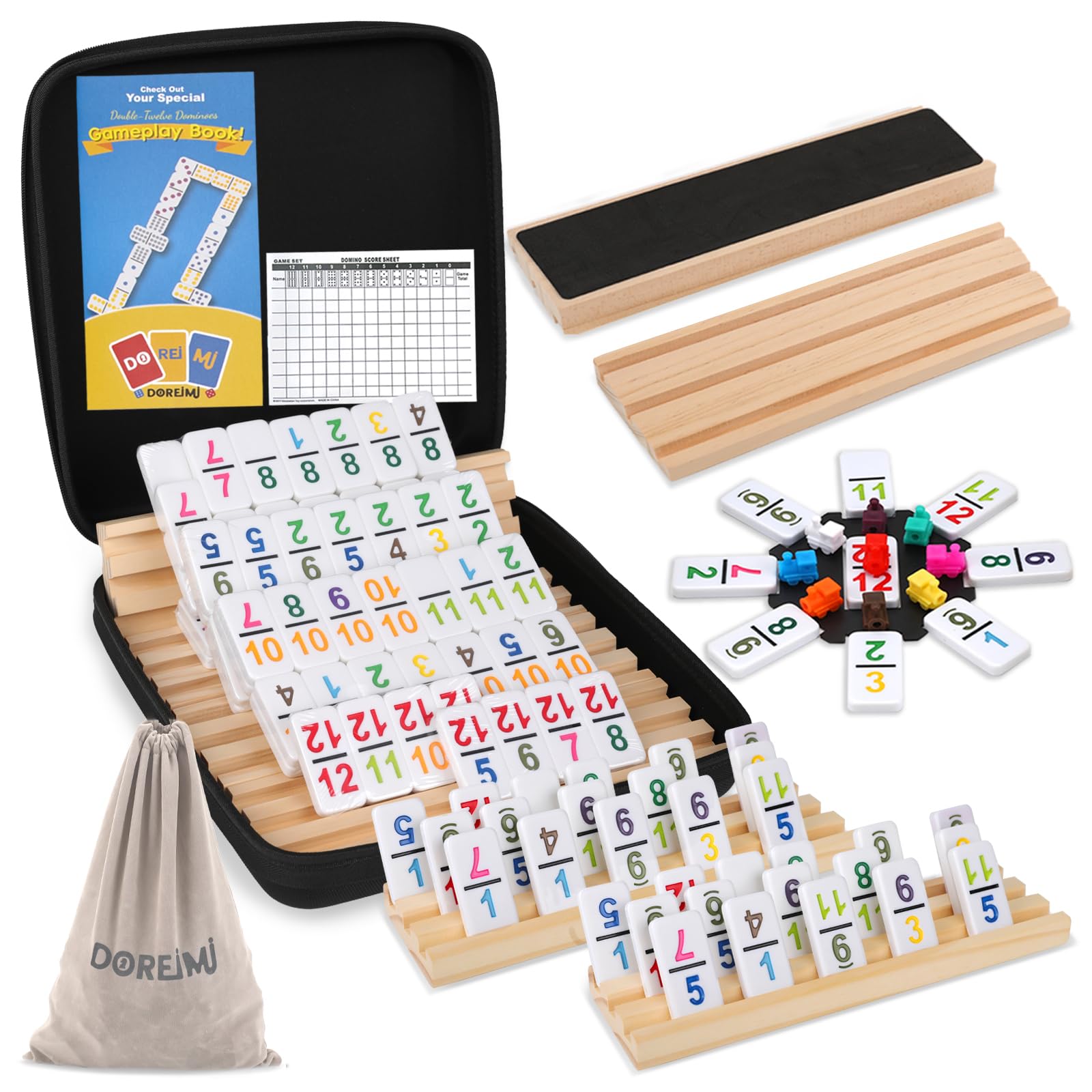 Amazon.com: Mexican Train Dominoes Set Numbers and 8 Wooden Racks ...
