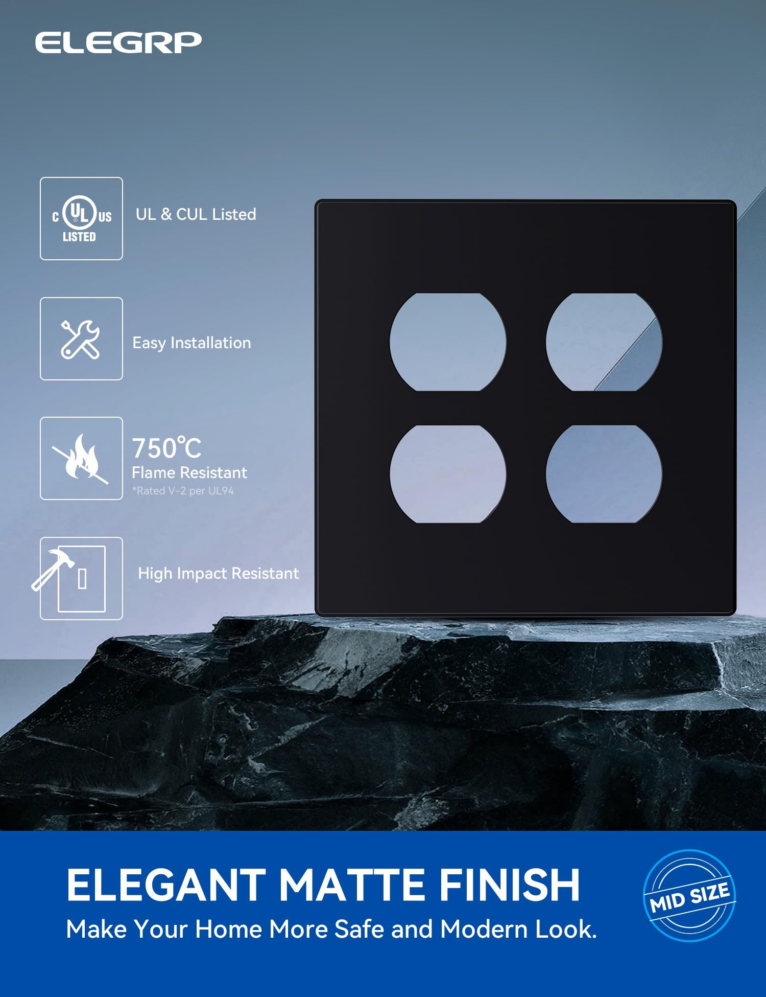 Snapklik.com : ELEGRP 2-Gang Screwless Duplex Wall Plates, Mid-Size ...