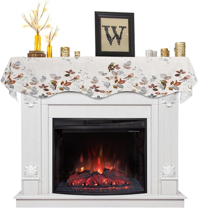 Amazon.com: Botanical Eucalyptus Fireplace Mantel Scarf Cover, Mantel ...