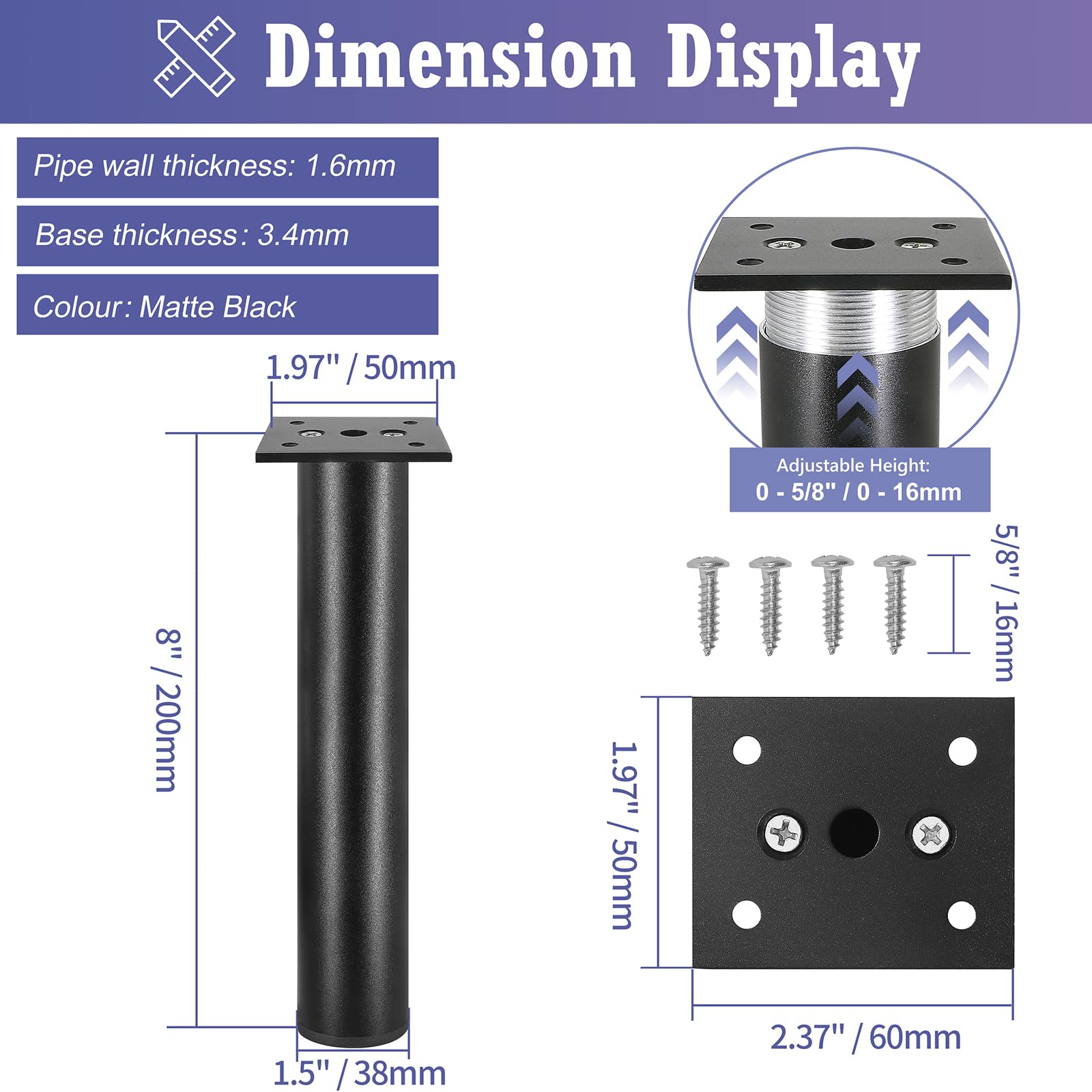Snapklik.com : Masendelk 8 Inch Aluminum Alloy Furniture Legs, Black ...