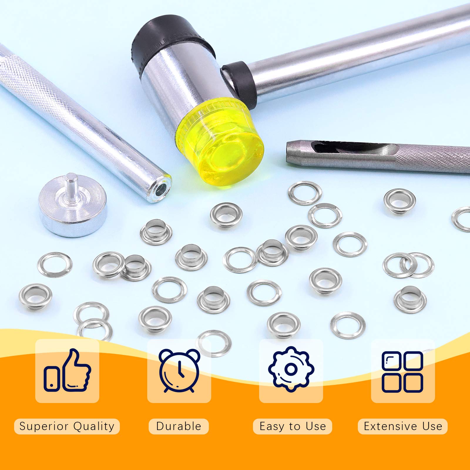 Snapklik.com : Rustark 200 Sets 1/4 Inch Silver Grommet Assortment Kit