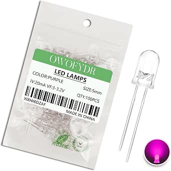 OWOFYDR 100 5mm Purple LED diode Light Transparent Round Lens (DC 3V ...