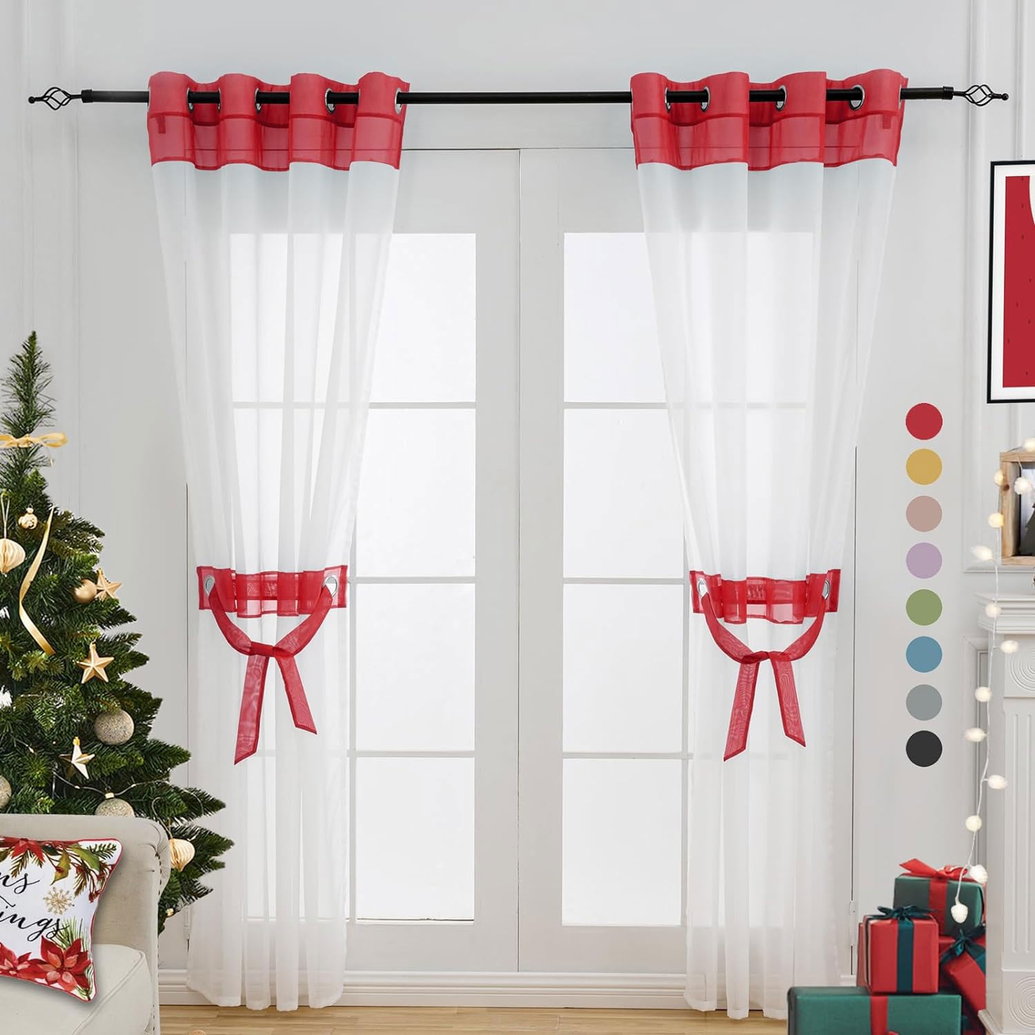 Amazon.com: L.Z.E Christmas Sheer Curtains 63 Inch Length 2 Panels for ...