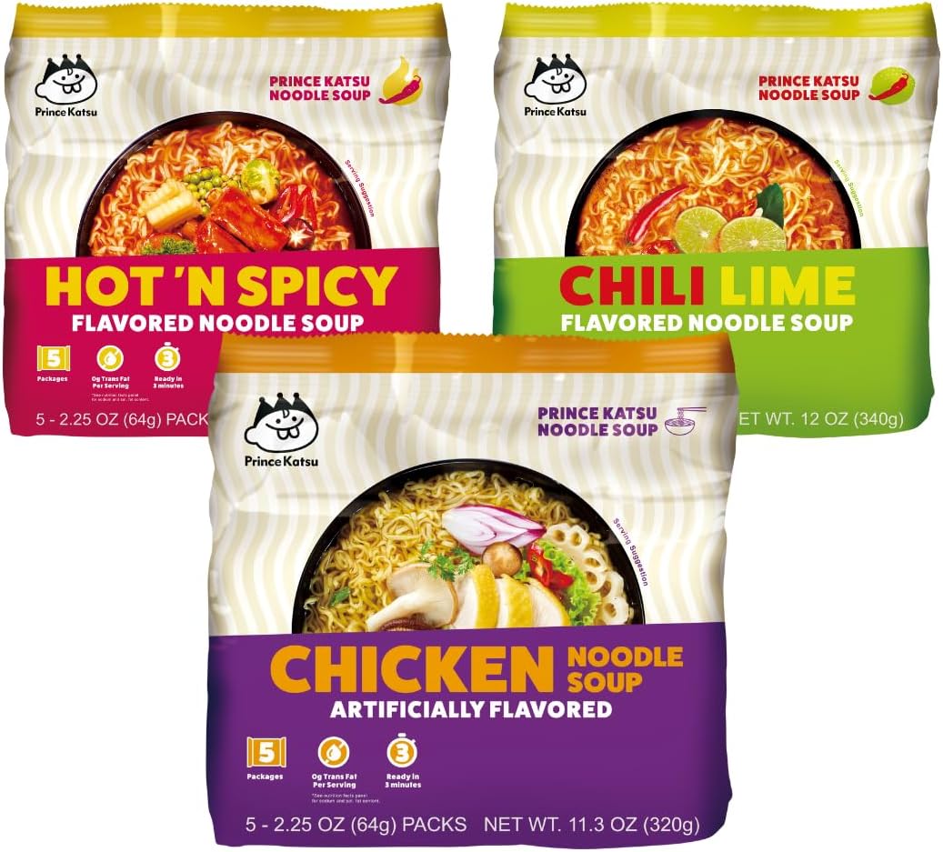 Amazon.com: Prince Katsu Gourmet Instant Ramen Noodles Variety Pack, 3 ...