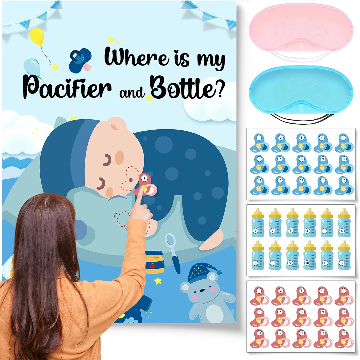 Amazon.com: Spakon Pin The Pacifier on Baby Game Baby Shower Games Pin ...