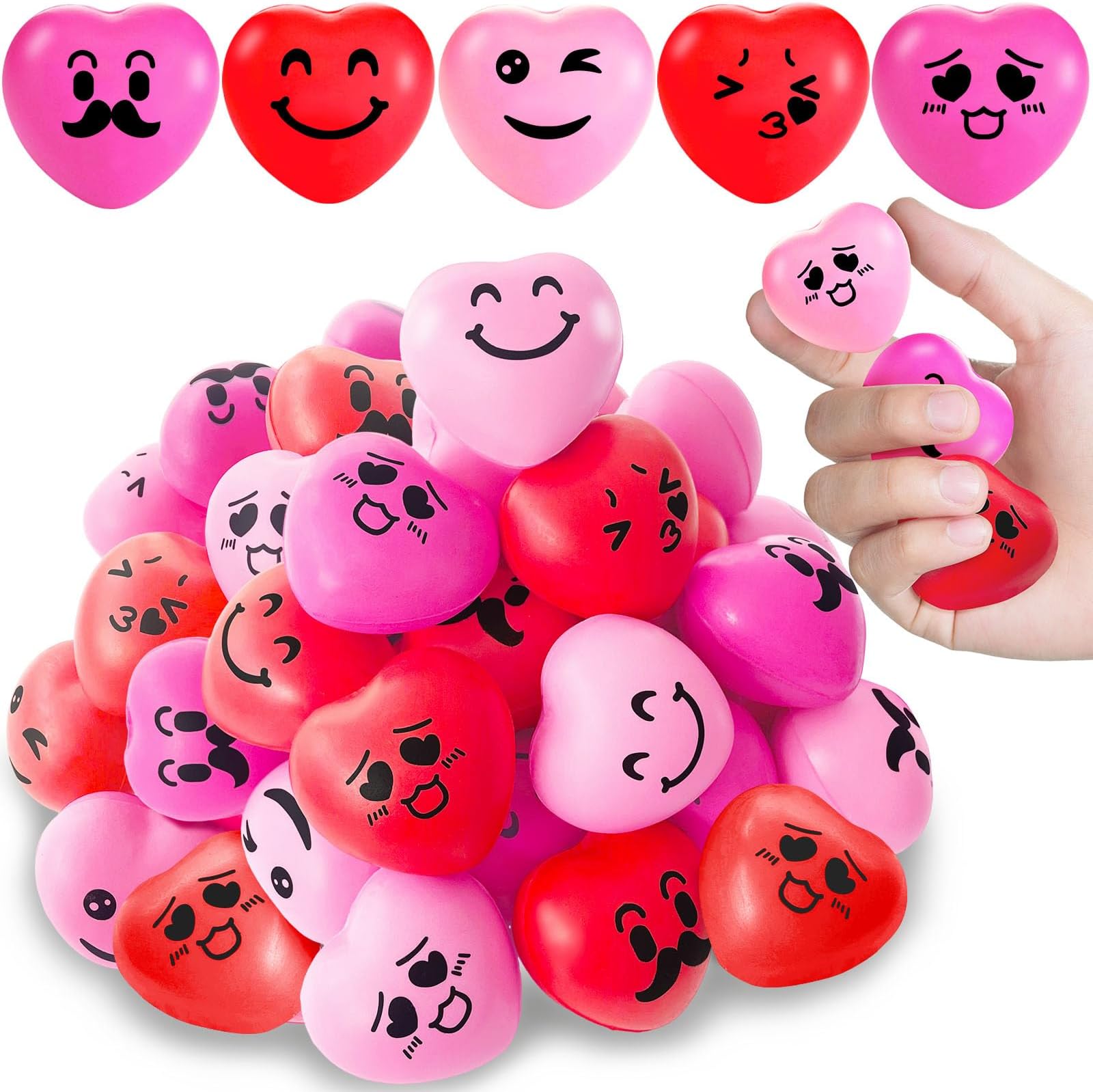 Amazon.com: 30 Pieces Heart Stress Balls, Smile Funny Face Stress Balls ...
