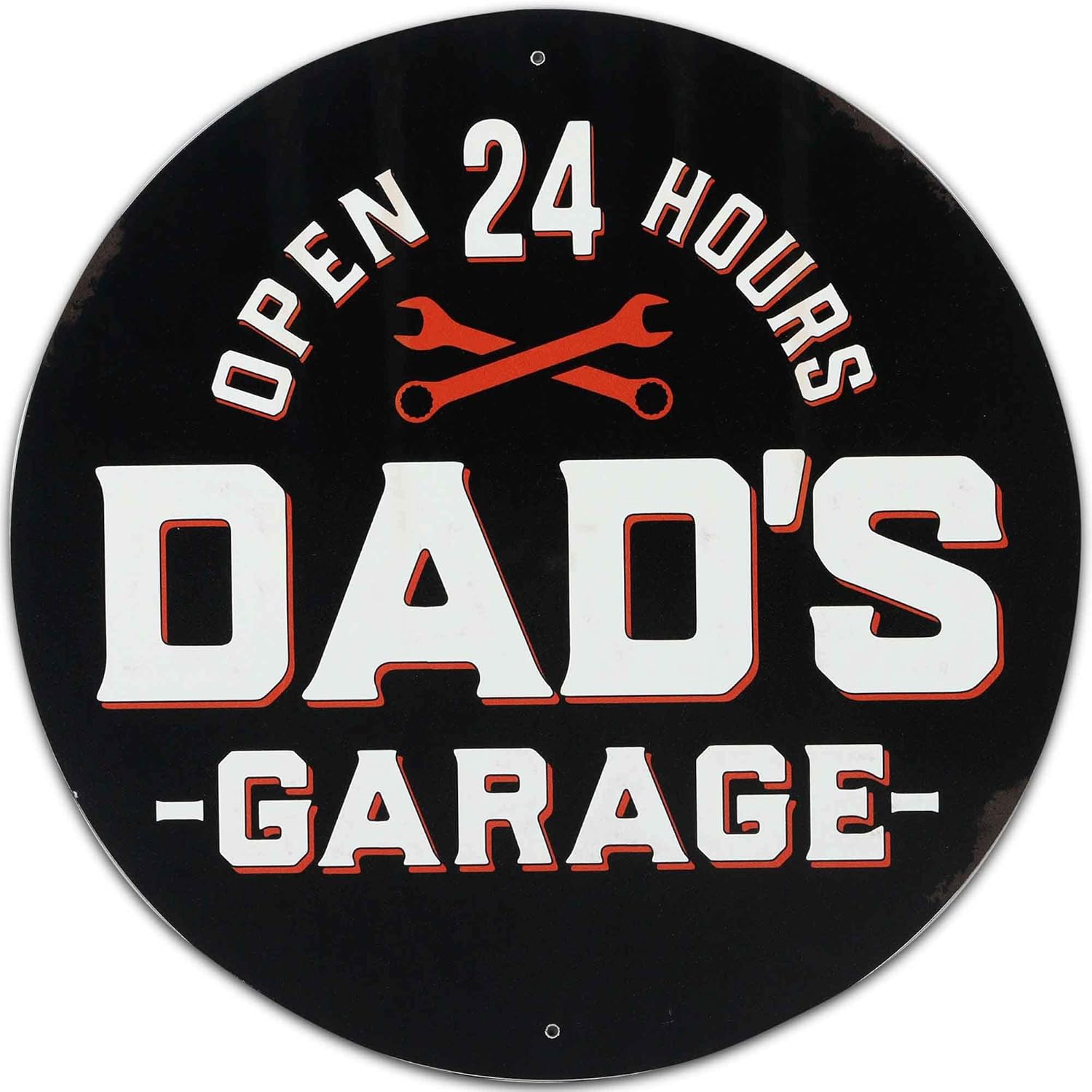 Amazon.com: Dad's Garage Open 24 Hours Round Metal Sign - Vintage ...