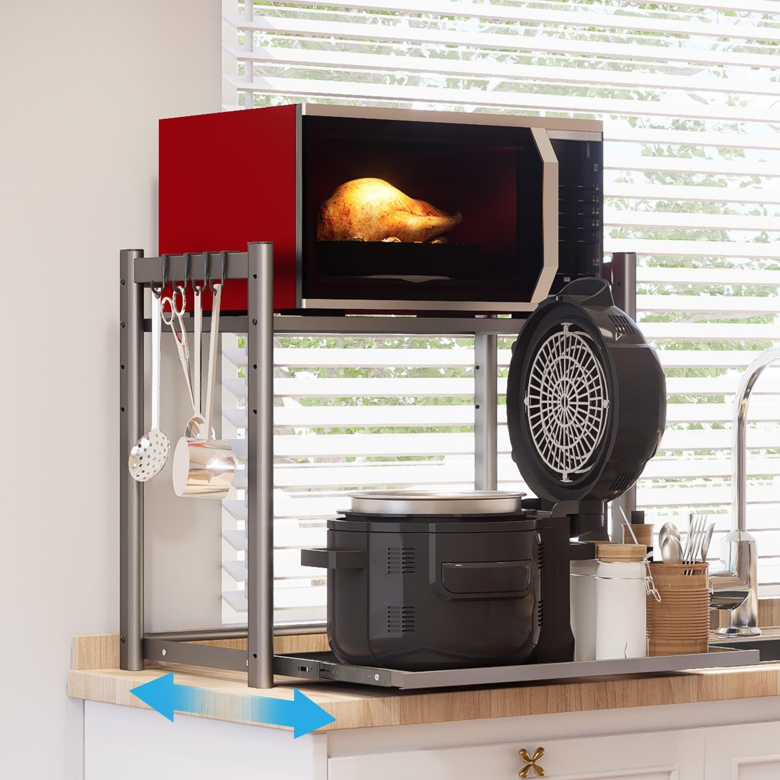 Amazon.com: Adjustable Microwave Stand with Pull-Out Tray for ...