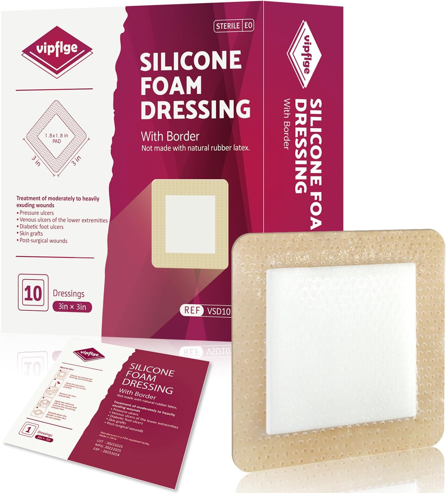 Amazon.com: Proximel Silicone Foam Dressing, 3 X 3 Inch, W/Border ...