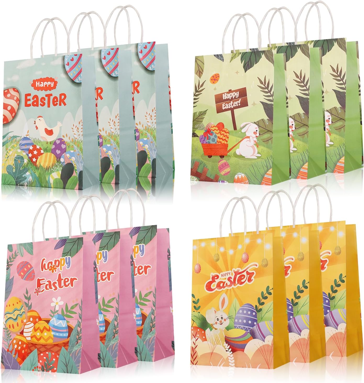 12Pcs Easter Gift Bags | 21x15x8cm Reusable Easter Party Bags with ...