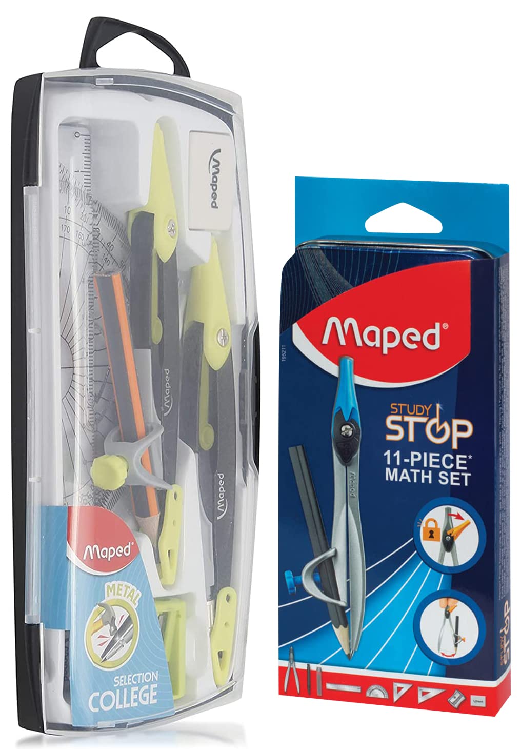 Maped Metal Open Compass - 9 Pcs Set & Maped Study Stop 11-Piece Math ...