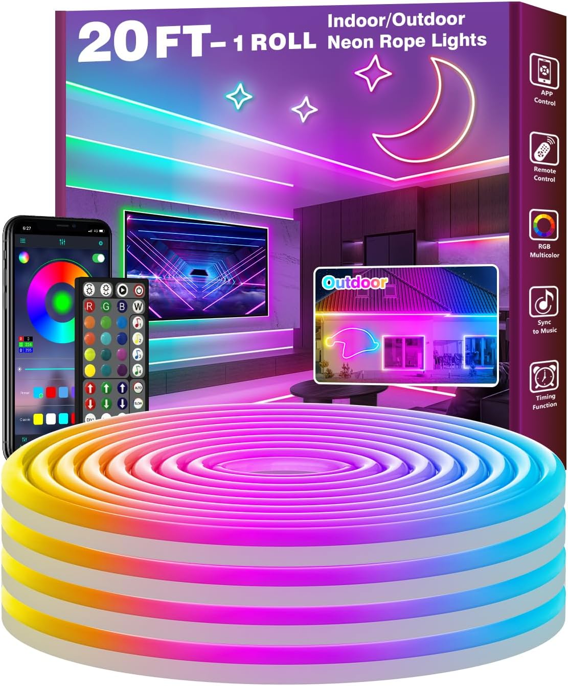 Amazon.com: 100Ft Neon Rope Lights,Flexible Led Rope Lights Control ...