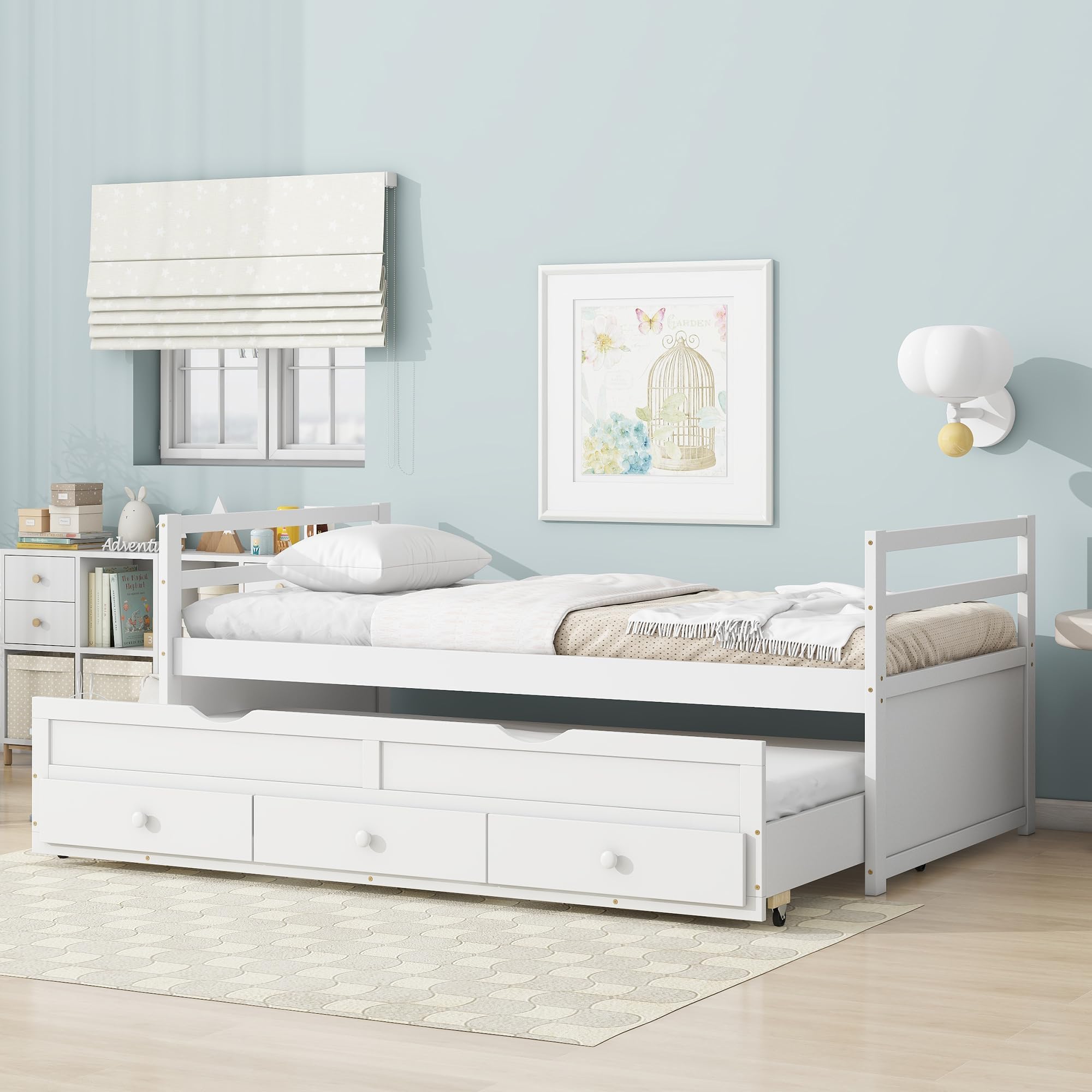 Amazon.com: Twin Bed with Trundle, Solid Wood Daybed with Headboard and ...