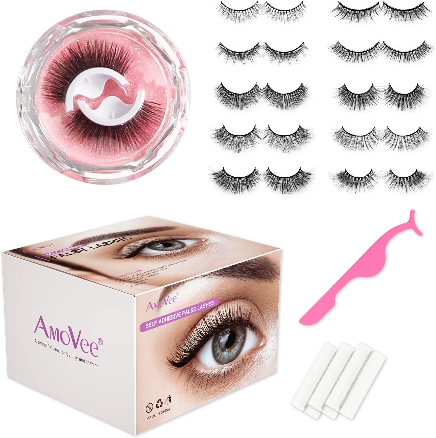 Amazon.com: 40 Pieces Fake Lashes No Glue Apply False Lashes Eyelash ...