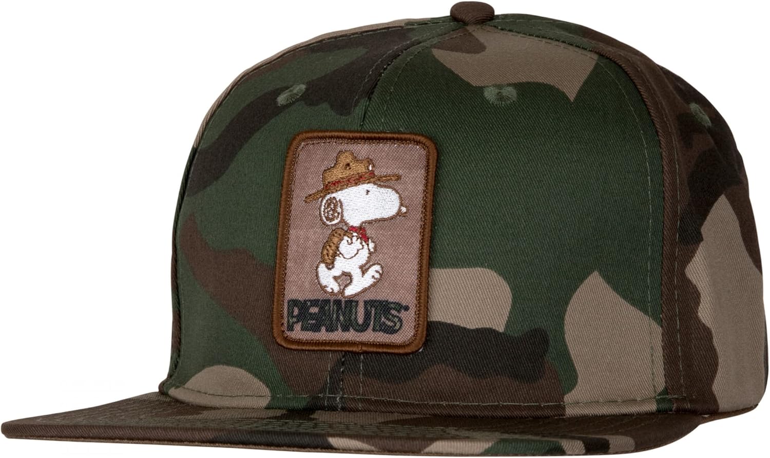 Peanuts Camo Snoopy Adjustable Flat Bill Hat at Amazon Men’s Clothing store