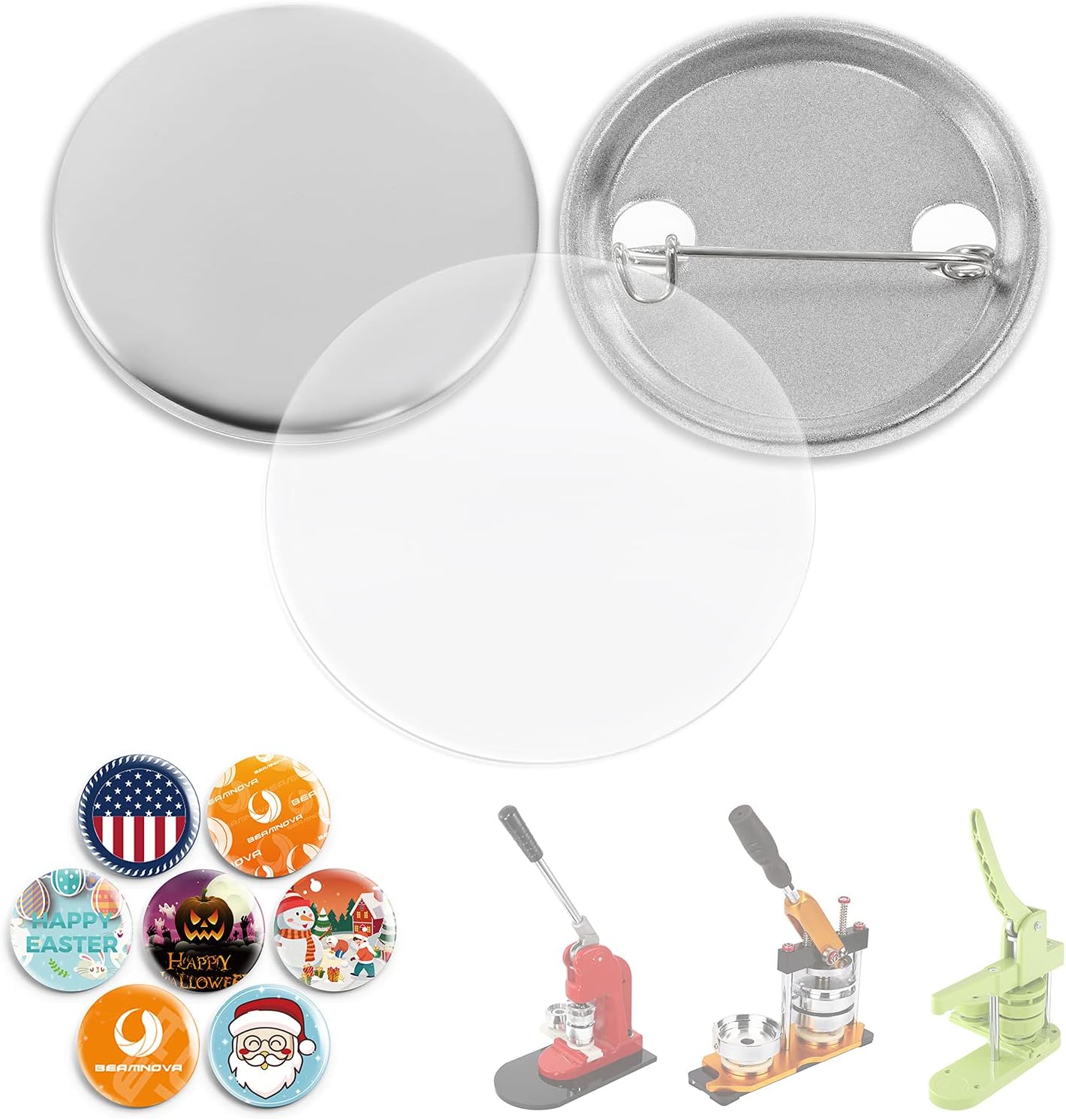 Amazon.com: Happizza 100 Sets 75mm(3 inch) Metal Button Supplies,Round ...