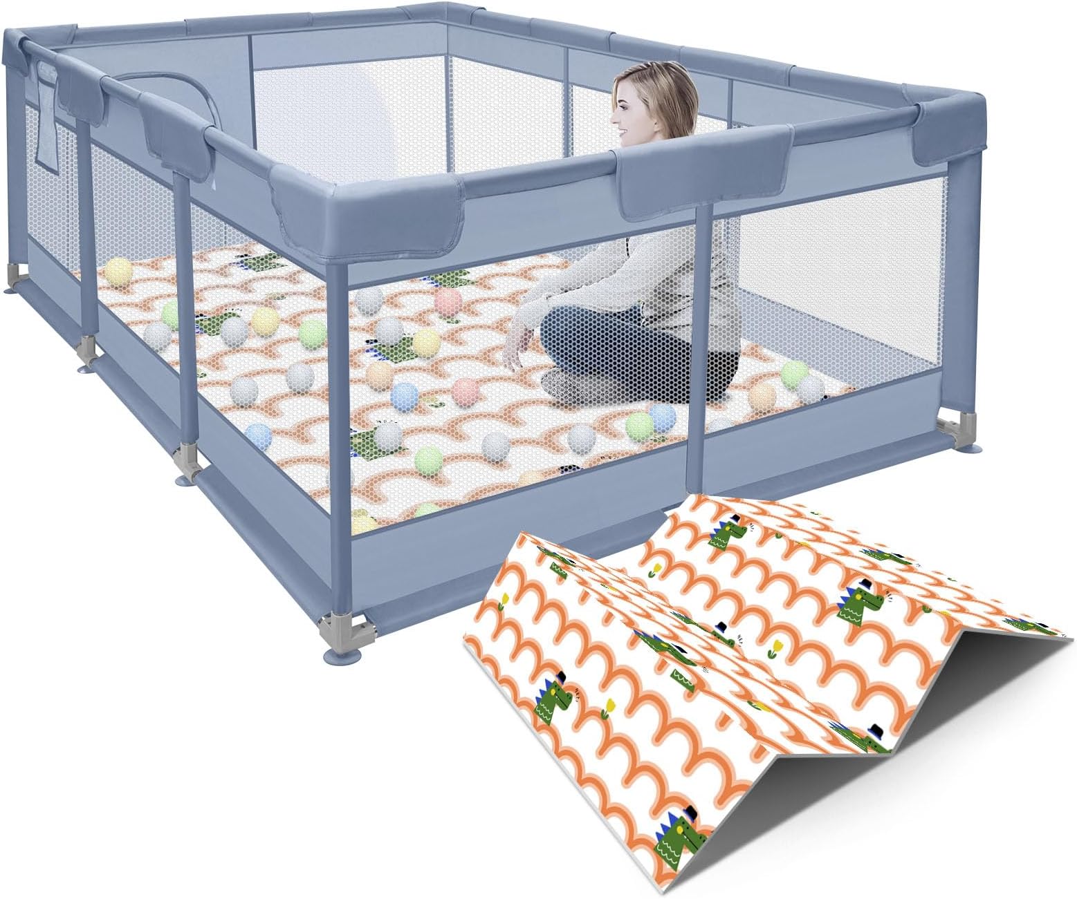 Amazon.com : Hiaksedt Baby Playpen with Mat, Small Playpen for Babies ...