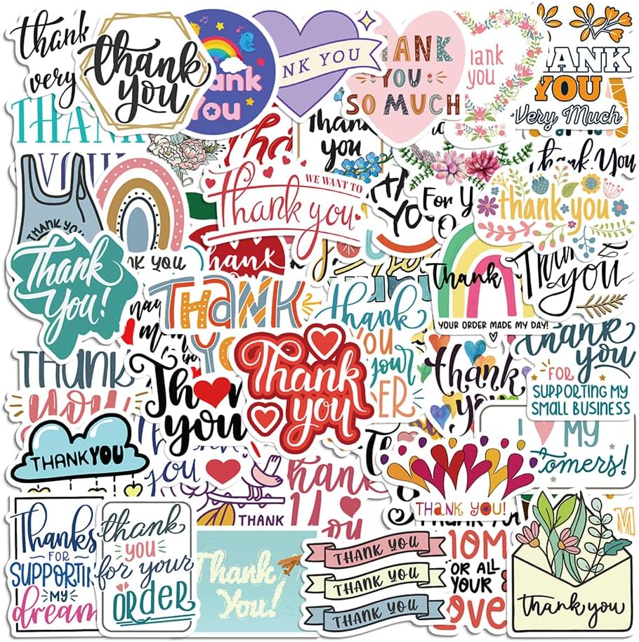 Amazon.com: 50 Pcs Vinyl Thank You Stickers Waterproof Thank You ...