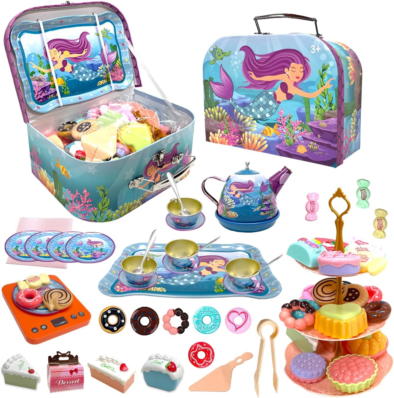 Koolbitz Kids Pretend Play Mermaid Themed Tea Set & Tower Cake Cute 3 ...