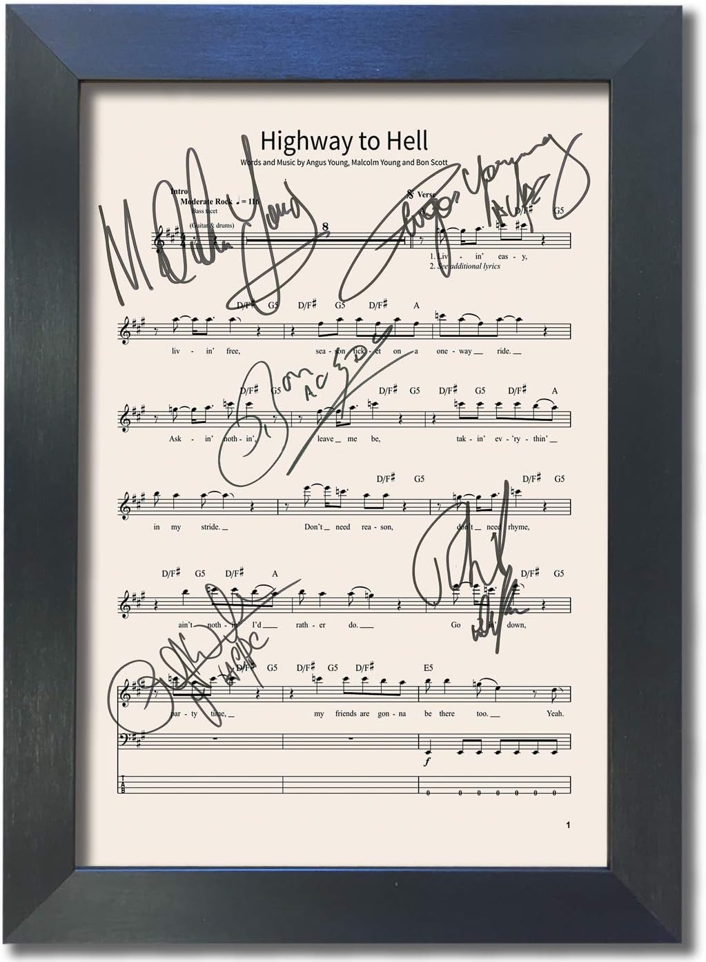 ACDC Music Sheet Signed Reproduction Autograph Mounted Photo Angus ...