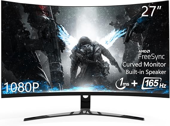 27 Inch Curved Gaming Monitor 165Hz 1920 * 1080p 1ms Freesync Computer ...