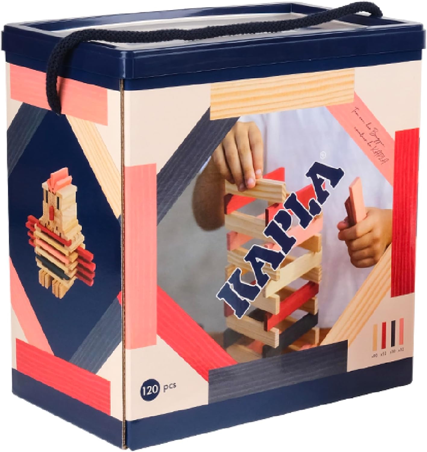 KAPLA - Construction Game with 120 coloured wooden planks (Natural, Red ...