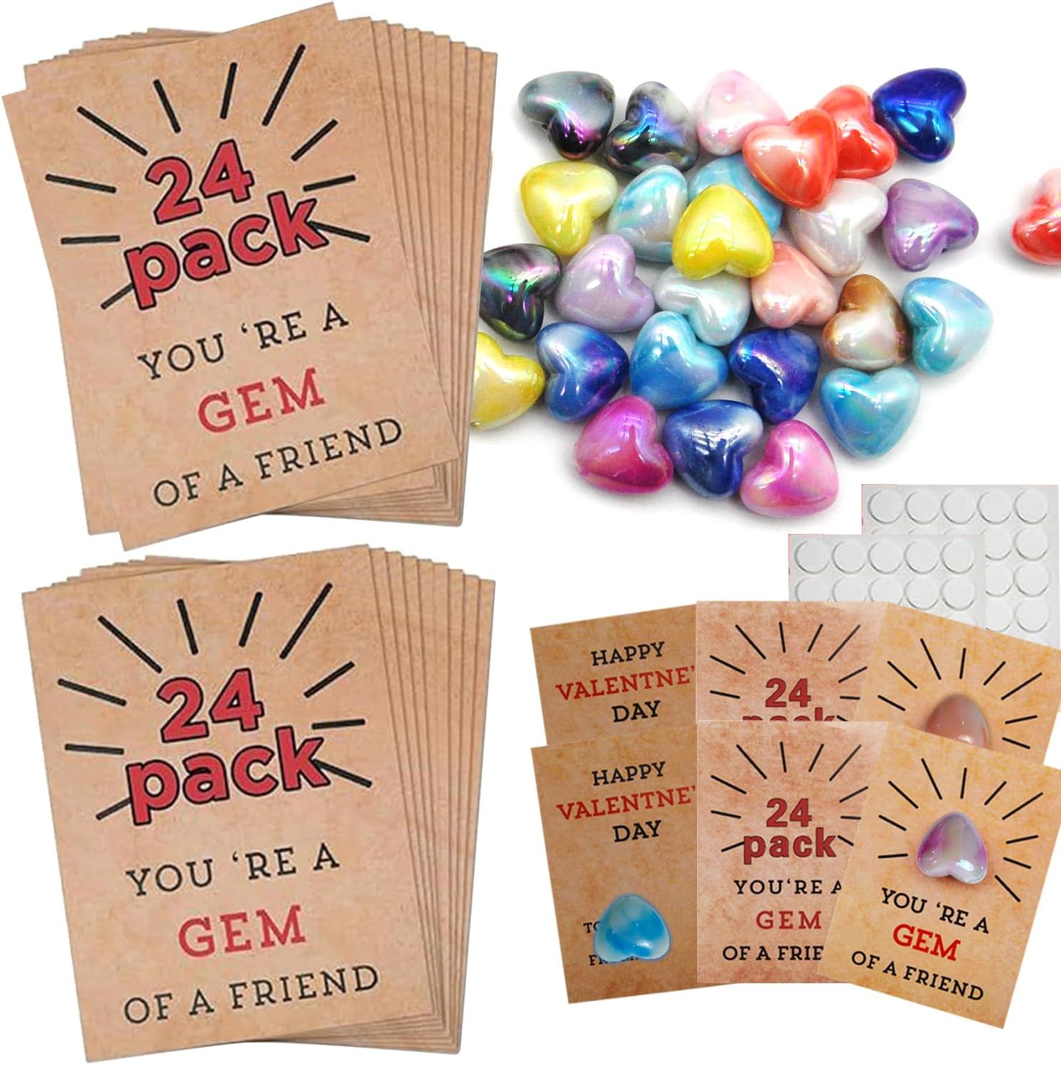 Amazon.com : 48 Pack Valentines Cards with Heart-Shape Crystal Stones ...