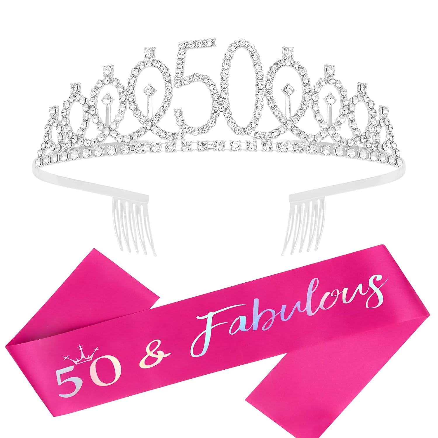Amazon.com: Semato 50th Birthday Tiara and Sash Kit - Hot Pink ...