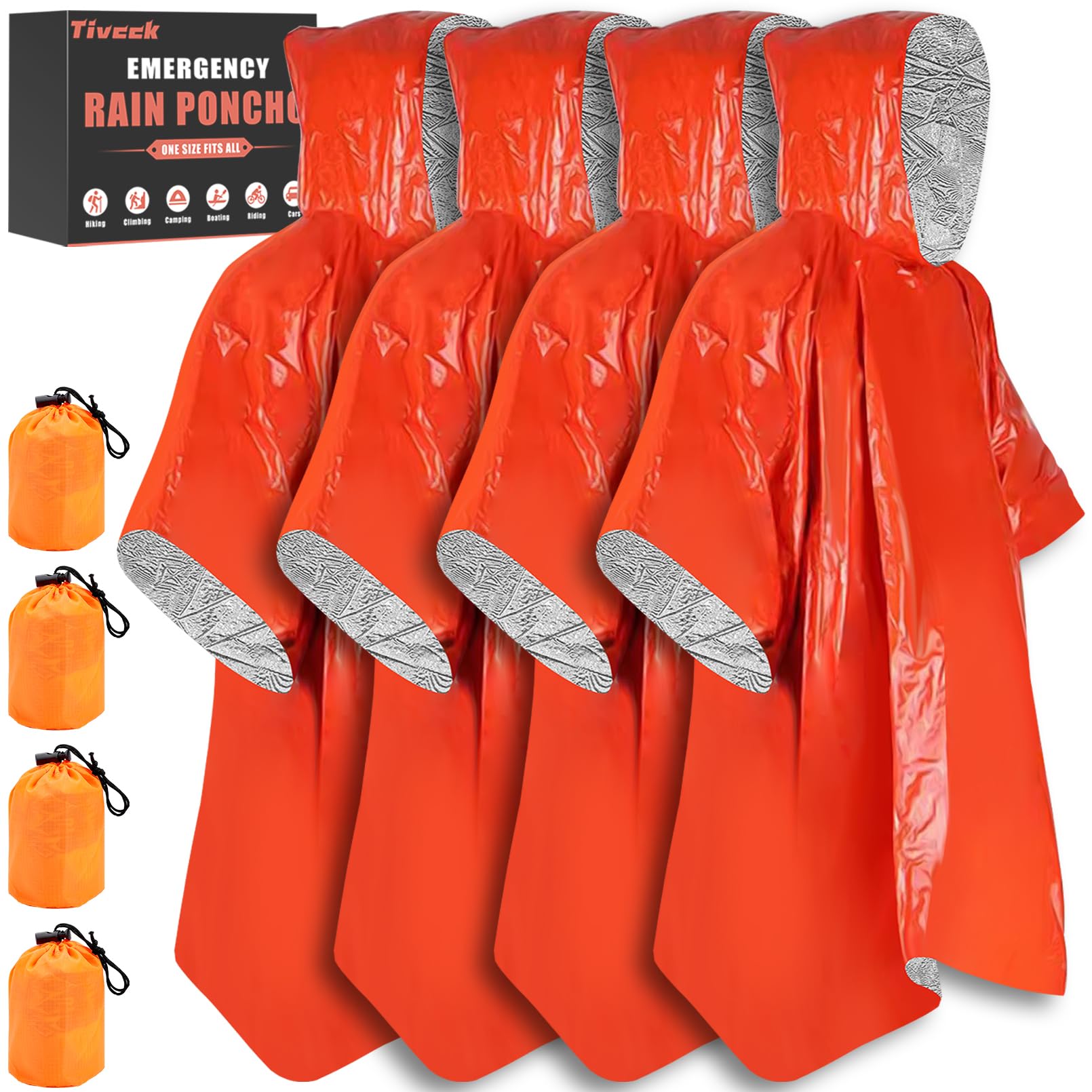 Amazon.com : Blcculi 4 Pack Emergency Rain Poncho with Mylar Blanket ...