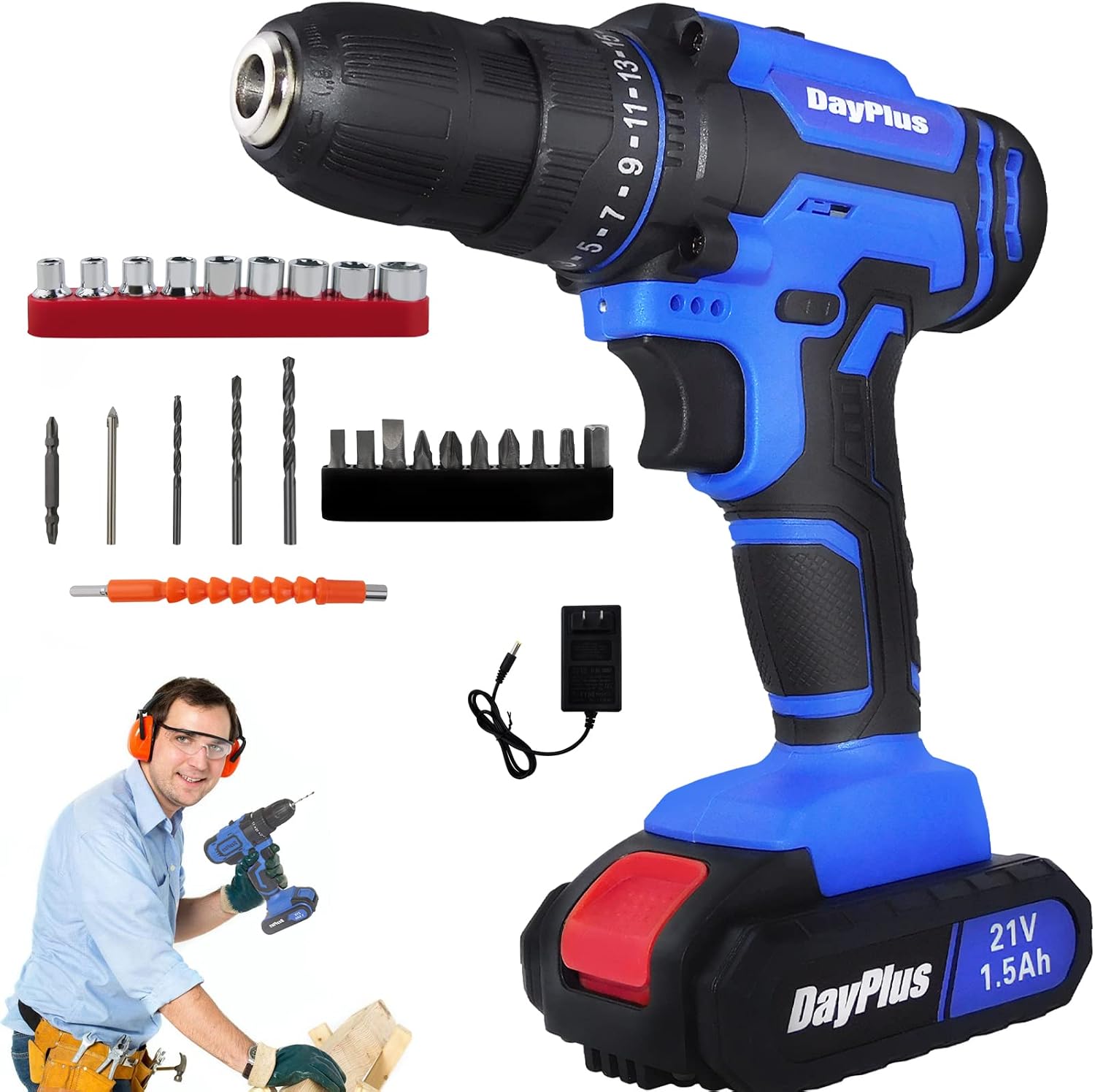 ZanGe Cordless Drill Set - 21V Power Drill Kit w/Lithium-Ion and ...
