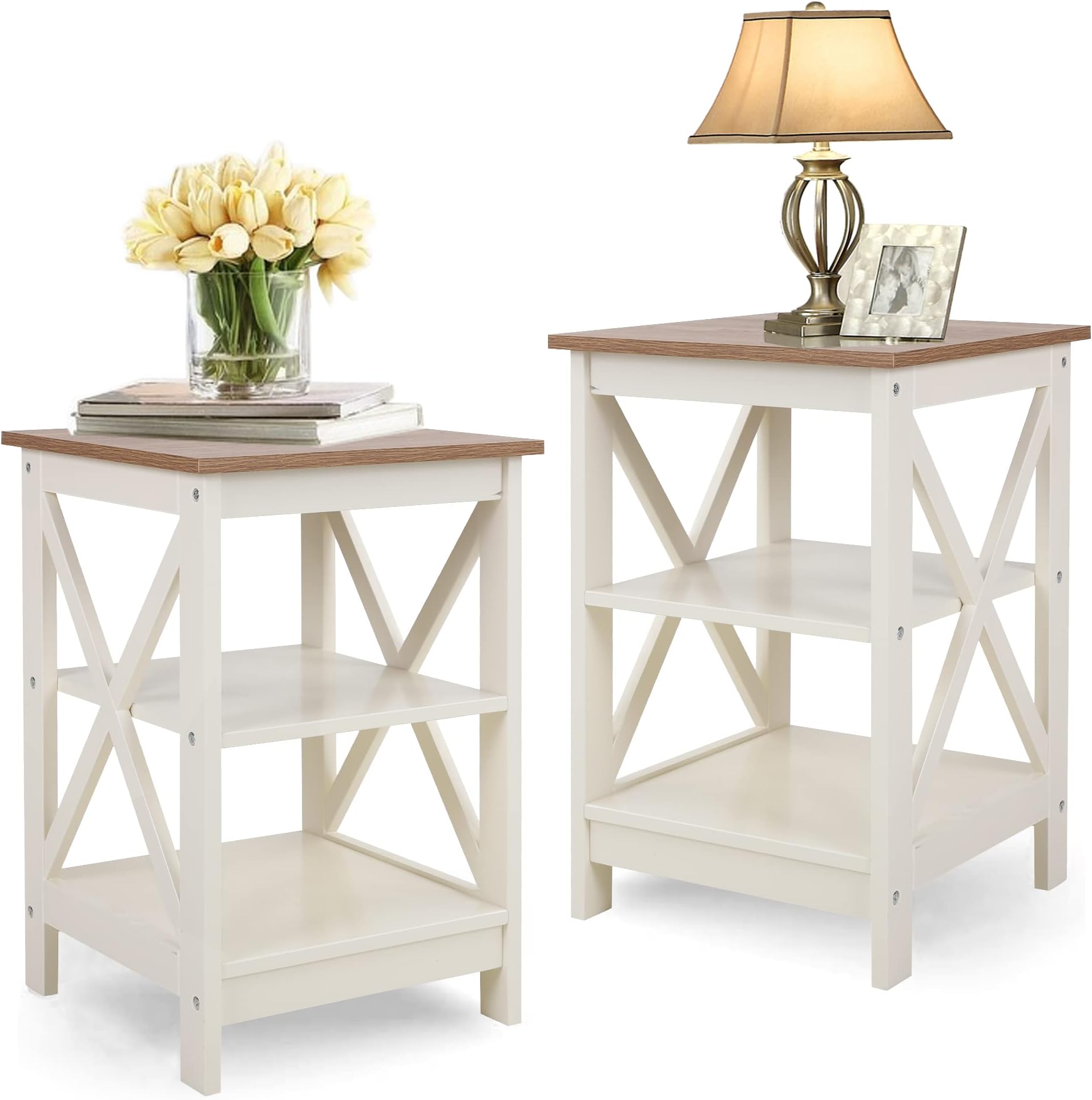 Amazon.com: Set of 2 End Tables for Living Room with LED Light, Modern ...