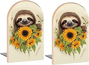 Amazon.com: Sloth Sunflower Book Ends Decorative Wood Bookends for ...