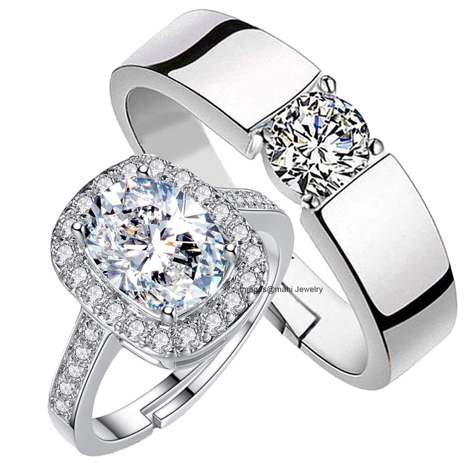 Mahi Women's Rhodium Plated Couple Ring Set with Crystal Stones ...