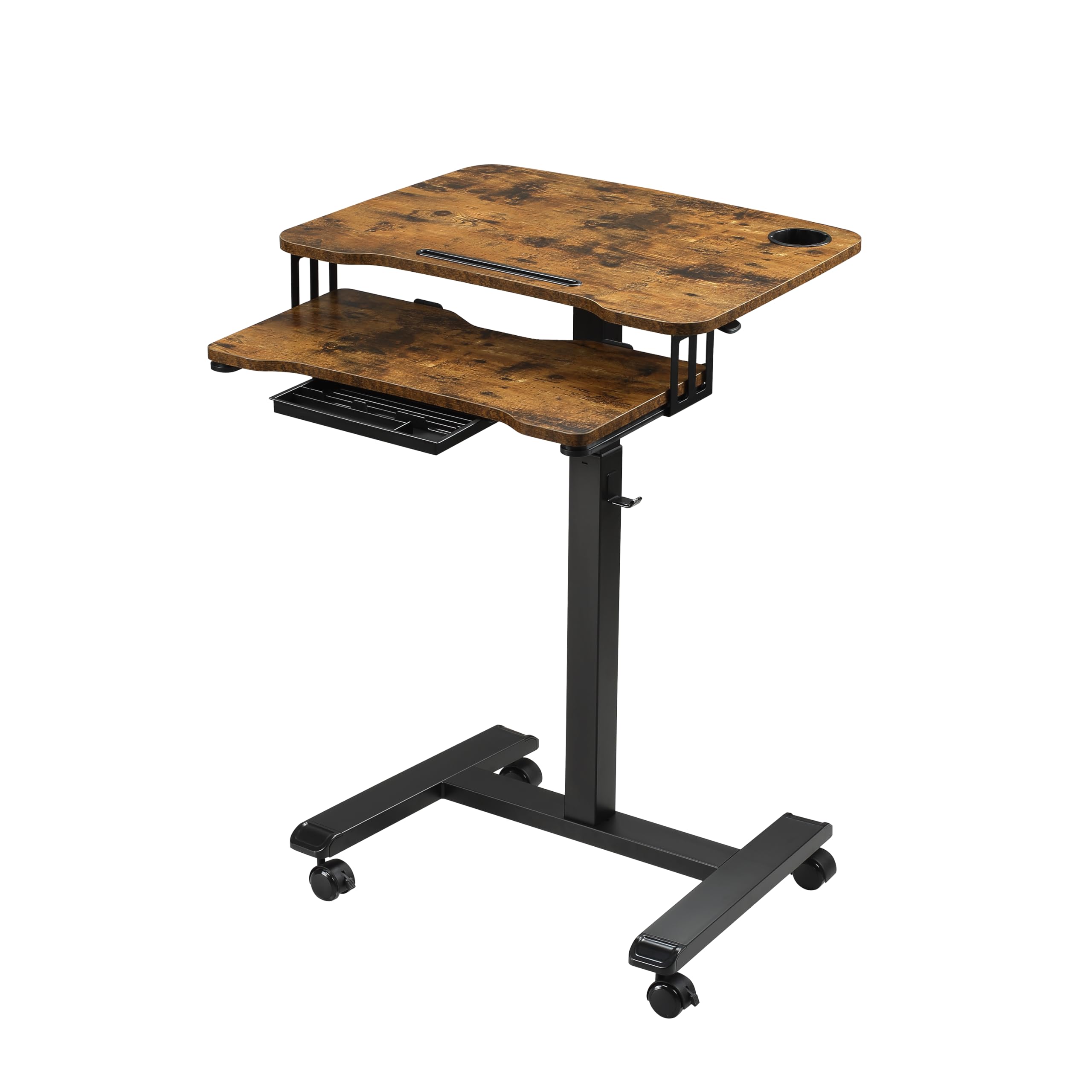 ETHU Two-Tier Mobile Computer Workstation with 4 Rolling Castors ...