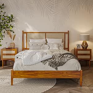 Amazon.com: Bme Oliver Headboard Queen Size Bed Frame - 15-Inch Signature Design with Rattan ...