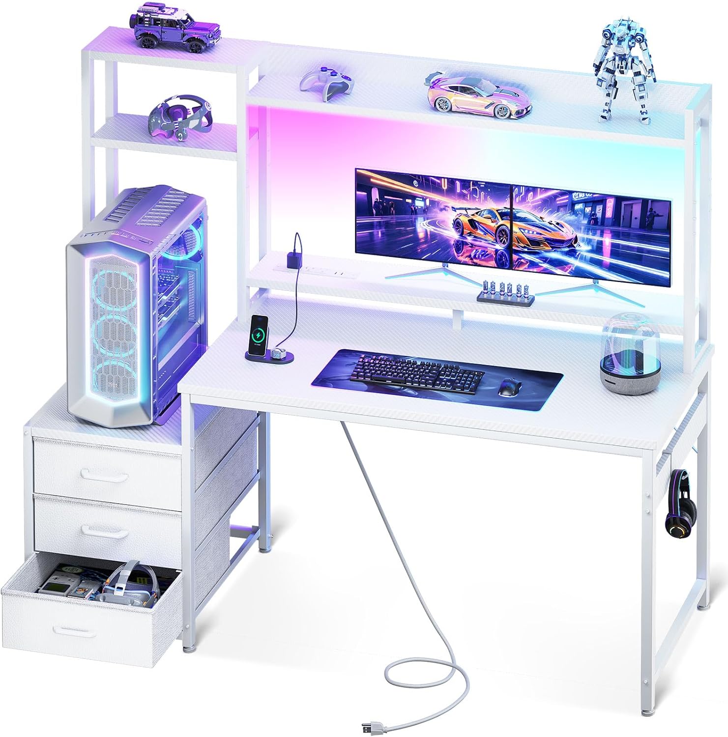 Amazon.com: Casaottima 48 Inch Gaming Desk with Hutch & 3 Fabric ...