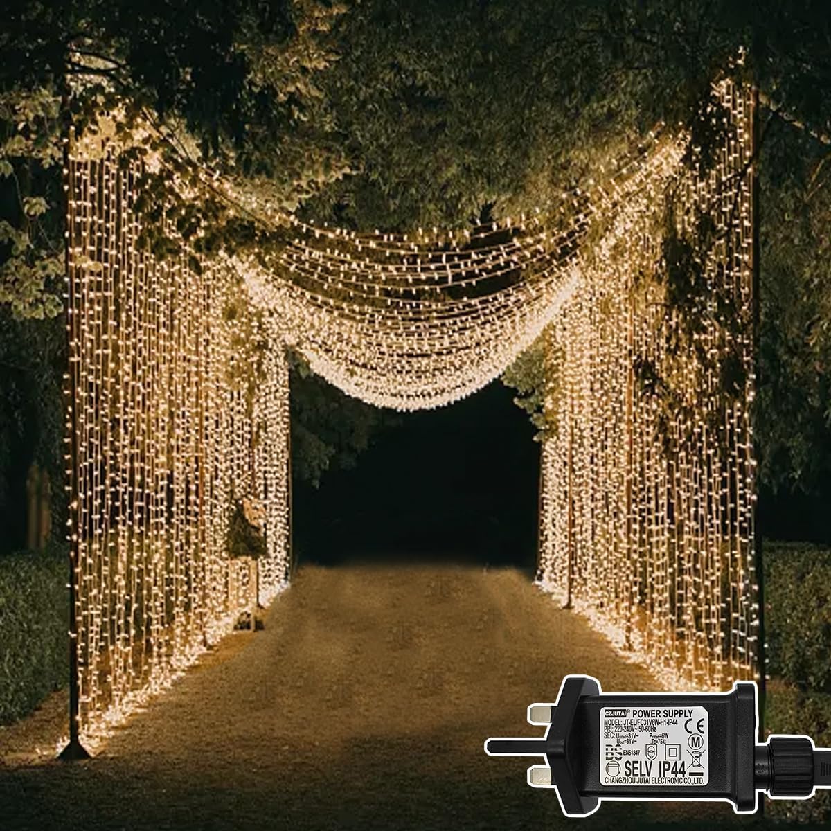 Dekofun 600 LED Curtain Fairy Lights 6m x 3m Gazebo Light Mains Powered ...