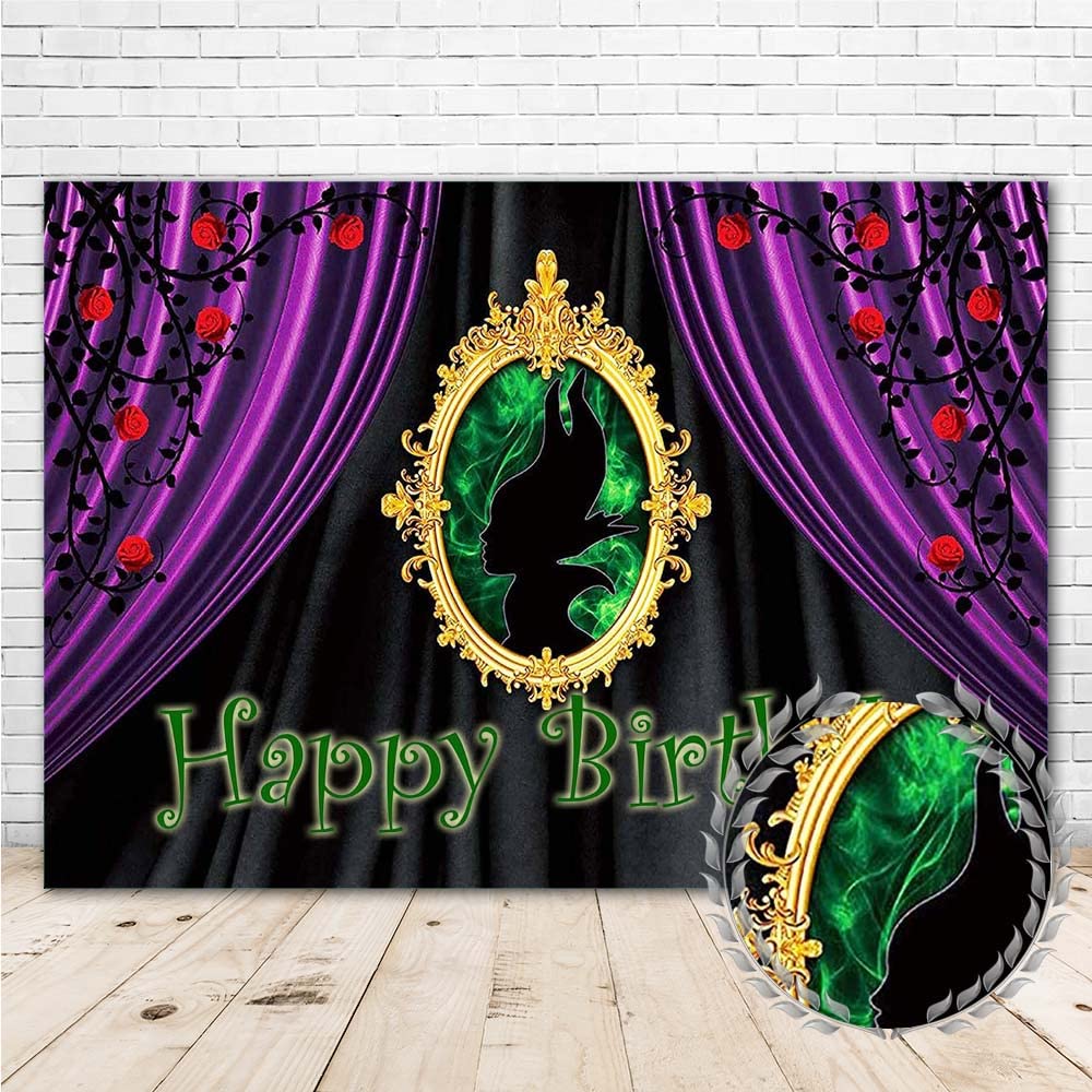 Buy Maleficent Birthday Party Decorations Backdrop 5x3ft Purple Curtain ...