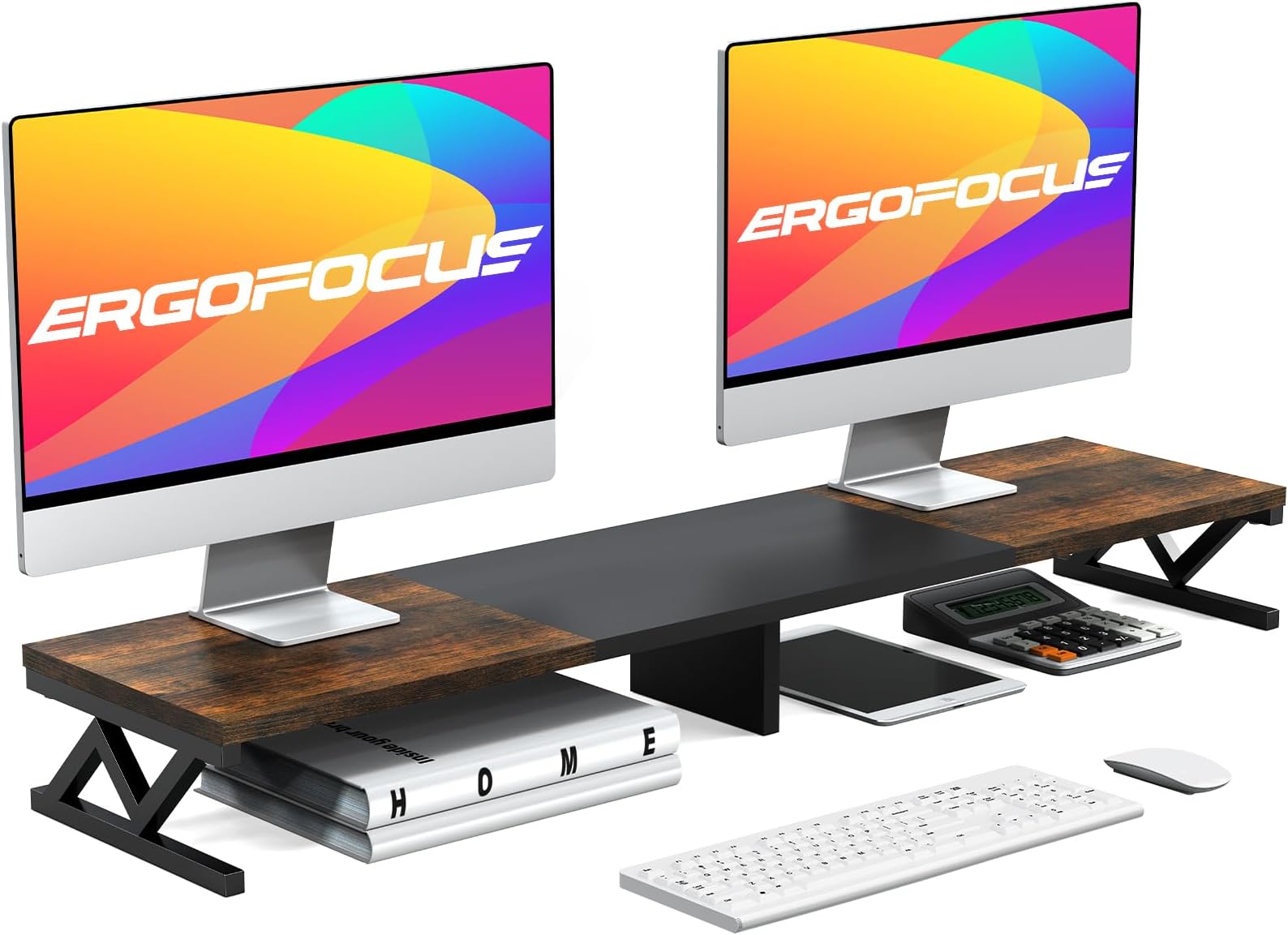 Amazon.com: ErgoFocus Dual Monitor Stand Riser, Large Wood Monitor ...
