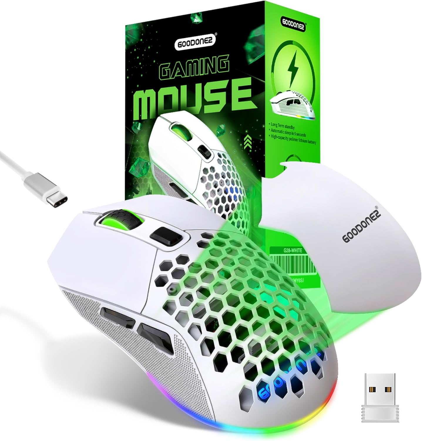 G28 Dual mode Wireless Mouse, 2.4G + BT5.1 USB Computer Mouse with 6-Level Adjustable 4800 DPI ...