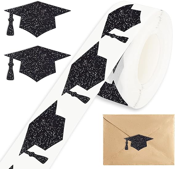 Amazon.com: Whaline 600Pcs Graduation Cap Stickers Black Laser Silver ...