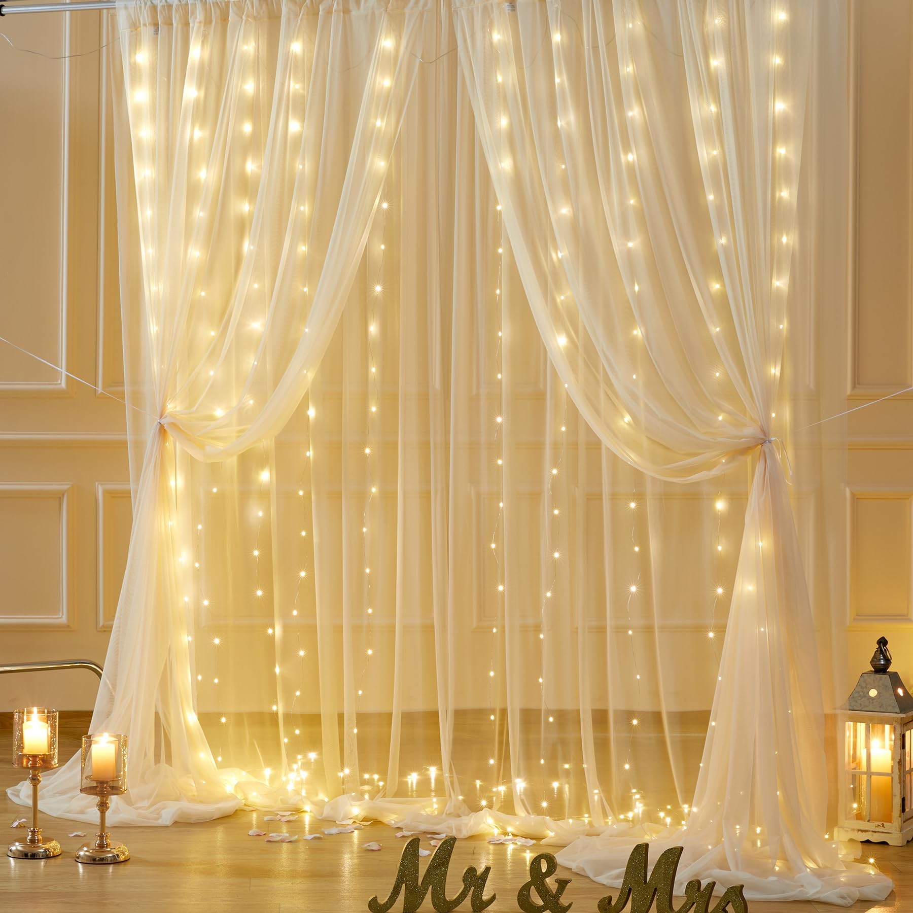 Amazon.com: Tulle Backdrop Curtains with 300 LED Lights String for ...