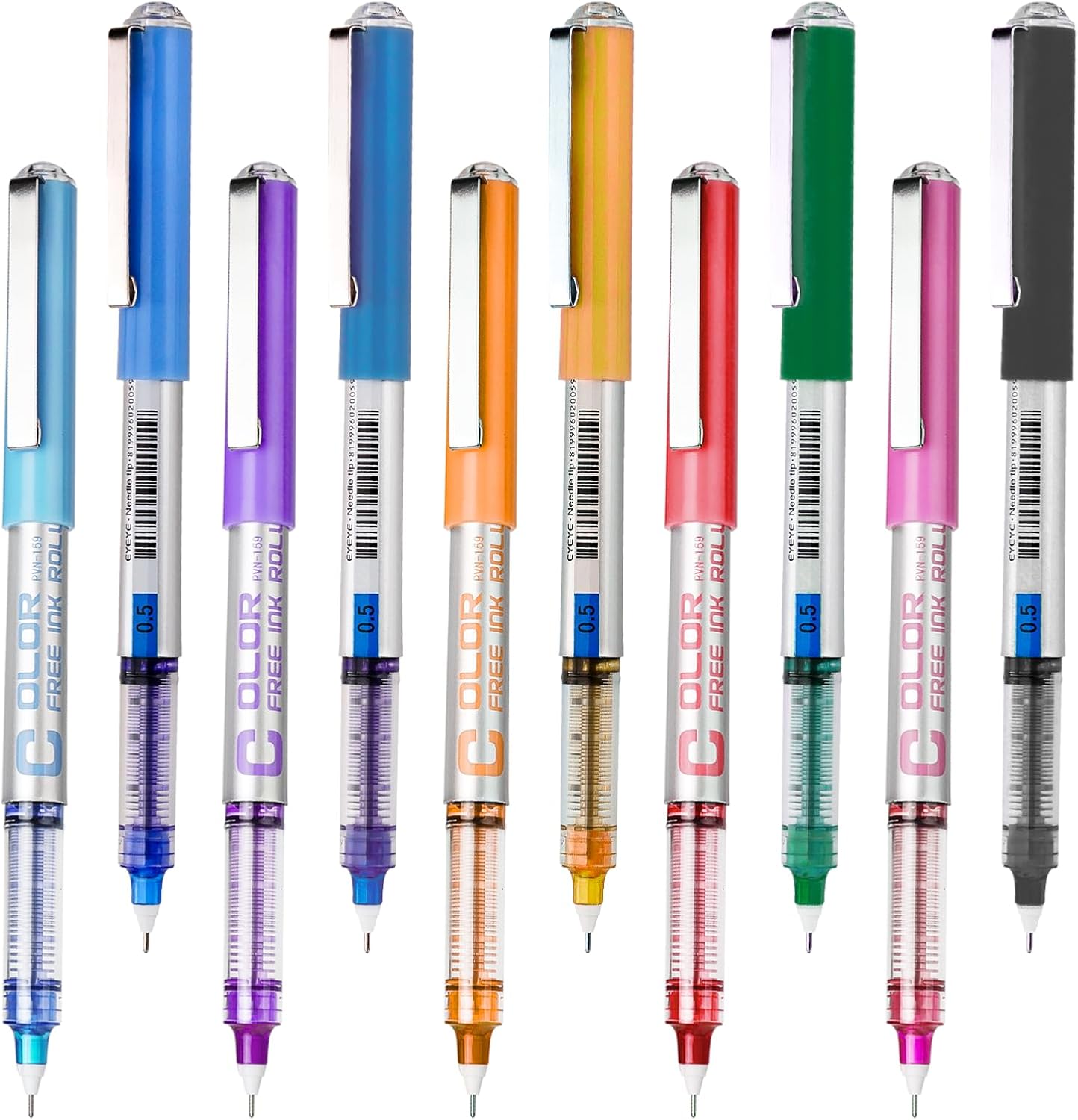 EYEYE Needle Rollerball Pens 0.5mm, 10 Assorted Colors Extra Fine Point ...