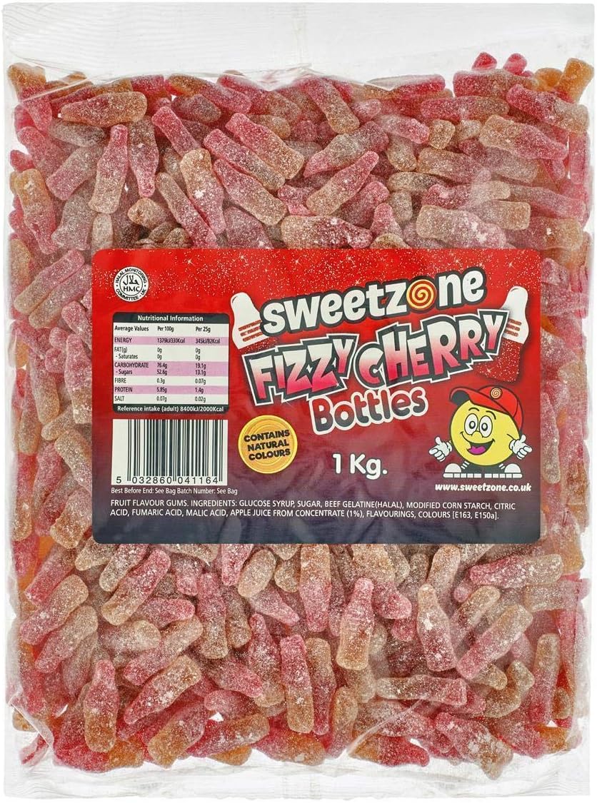 Sweetzone Fizzy Mini Cherry Gummy Bottles 1kg - Bag of Sweets for Retro ...