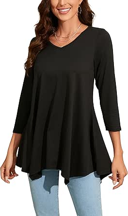 Enmain Womens Tunic Tops Long - Ladies V Neck 3/4 Sleeve Top Casual ...
