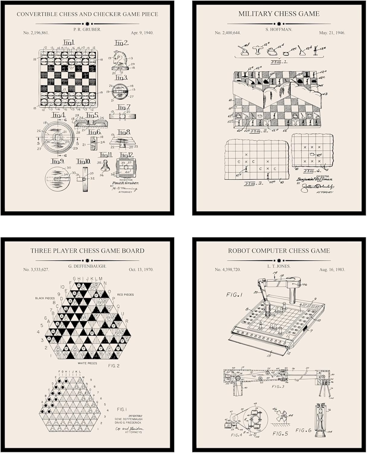 Amazon.com: Poster Master 4-Piece Chess And Checkers Game Blueprint ...