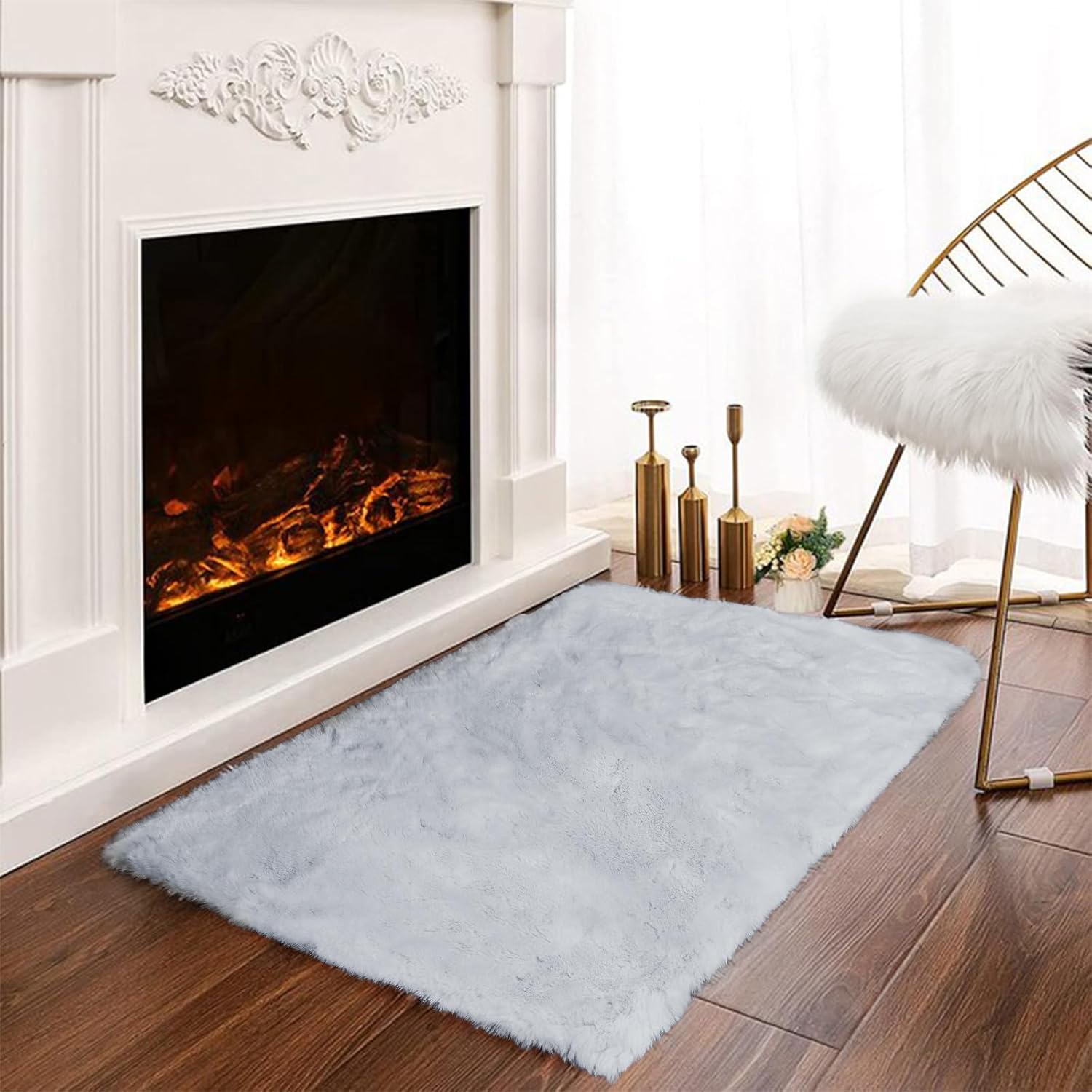 Amazon.com: Latepis Small Grey 2x3 Fluffy Rug Washable Rugs Faux Rabbit ...